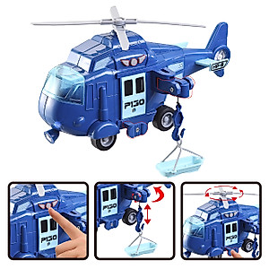 JOYIN 13Pcs Ambulance Toys, City Emergency Truck Toy Set with Fire Truck, Ambulance, Helicopter, Action Figures, Friction Powered Vehicles with Light and Sound, Boys Girls Gifts for 1-8 Years