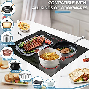 Noxton 24 Inch Electric Cooktop 3 Burners Electric Stove Top, Built-in 24" Radiant Electric Ceramic Cooktop with Expandable Burners, Multifunctional, 220-240v,5700W,No Plug, Hard Wire