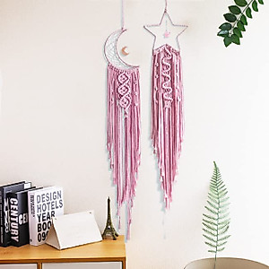 Dream Catchers Star Moon Dream Catcher Pink Room Decor, Macrame Dream Catcher Girls Teenager Bedroom Wall Decor,Boho Dream Catcher Girls Room Decor Teen Girl Gifts for Women Birthday Gifts Mother Day