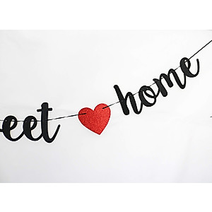 Welcome Home Banner,Home Party Sign with A bunch of red hearts Decorations,Kids and Adults Birthday Family Theme Party Supplies(Shiny Black Red kit).