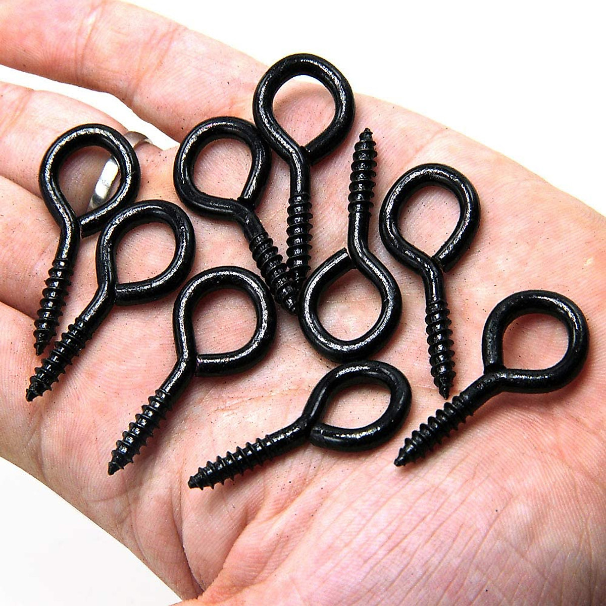 ECKJ Screw Eye Hooks Metal Eye Bolt 20 Pieces Black Zinc Plated Self Tapping Screws O Ring Eye Pins 1.46 inch