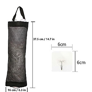 QIANRENON Kitchen Grocery Plastic Bag Holder and Dispenser, Waterproof Washable Wall Mount Folding Mesh Storage Bag 2 Pack Black