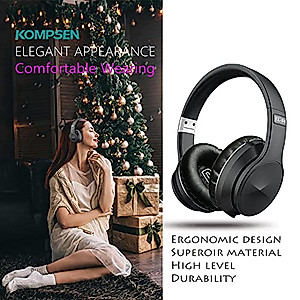 KOMPSEN Adult Noise Cancelling Headphones Wireless Bluetooth Headphones Foldable Over Ear Headphones with Microphone Deep Bass for Cellphone PC Class Game Office Home Travel-Black