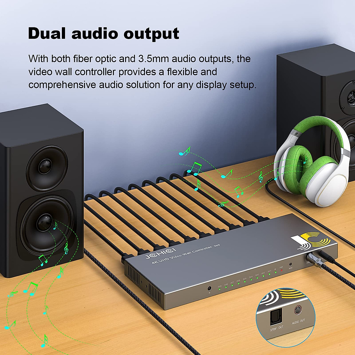 Video Wall Controller 3x3,JCHICI TV Wall Processor,4K x 2K HD Display,180 Degree Rotate,10 Splicing Modes,Input 4K and Output 1080P, Streaming Media Video Device