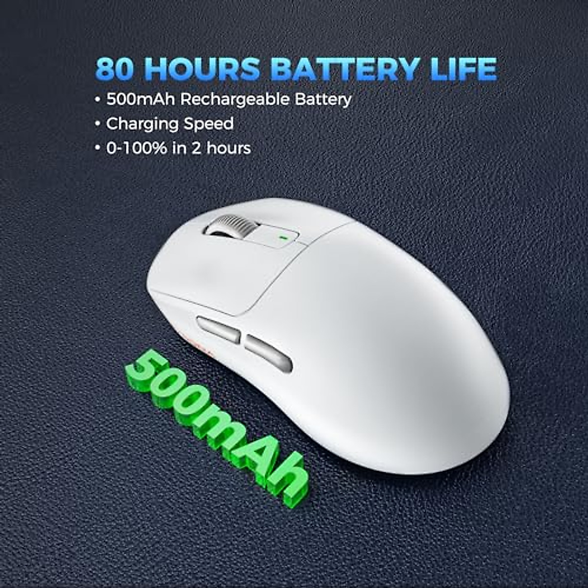 KYSONA Wireless Gaming Mouse Ultralight 55g, 3395 Lag-Free Sensor, 26K DPI, HUANO Switches, 80Hrs Long Battery Life, 6 Programmable Button for PC, 3 Modes (2.4G/Wired/BT), Win with M600, White