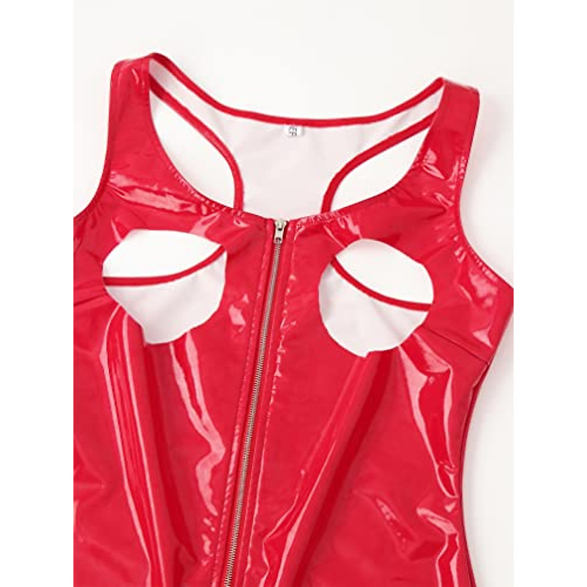 YiZYiF Women's Wetlook Sexy Leather Dress Open Breast Cupless Bodycon Zipper Mini Dress Clubwear Garter Red Medium