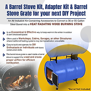 Sonret Barrel Woodstove Kit with Adapter Kit & Burn Barrel Grate – Perfect for 30-55 Gallon Barrel - Barrel Stove Kits - Fire Wood Camp Stove Barrel Stove Kit & Double Barrel Stove Adapter Kit…