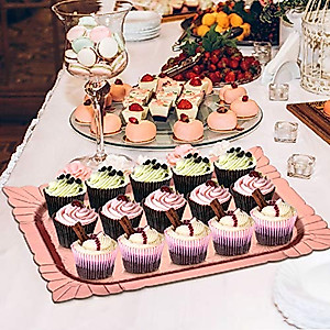 8 Pieces Rose Gold Serving Trays and Platters Disposable Safe Paper Plates for Cake Cupcake Fruit Dessert Display Holder for Wedding Bridal Shower Birthday Party Favors Supplies 9.4 x 13.4 Inch