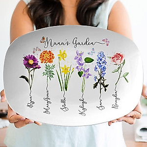 Personalized Grandma's Garden Platter,Custom Birth Month Platter with Grandchild's Name,Personalized Family Platter,Unique Mother's Day Gift for Grandma Mom,20cm*30cm(STYLE3)