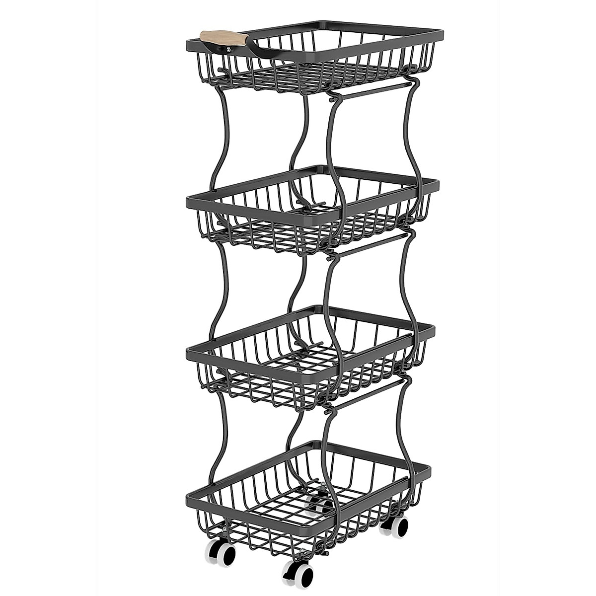 OKZEST Fruit Basket, 4-Tier Small Kitchen Organizer and Storage Cart on Wheels, Rolling Pantry Snack Cart with Handle for Storing Fruit, Potato, Onion, Snacks, Vegetables, Bread, Produce