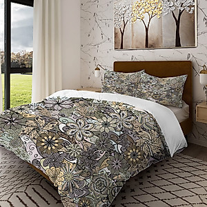 Batmerry Colorful Spring Floral King Size 3 Pieces Bedding Comforter Cover Sets,Soft Fluffy Scandinavian Pattern Printed Duvet Cover for All Season