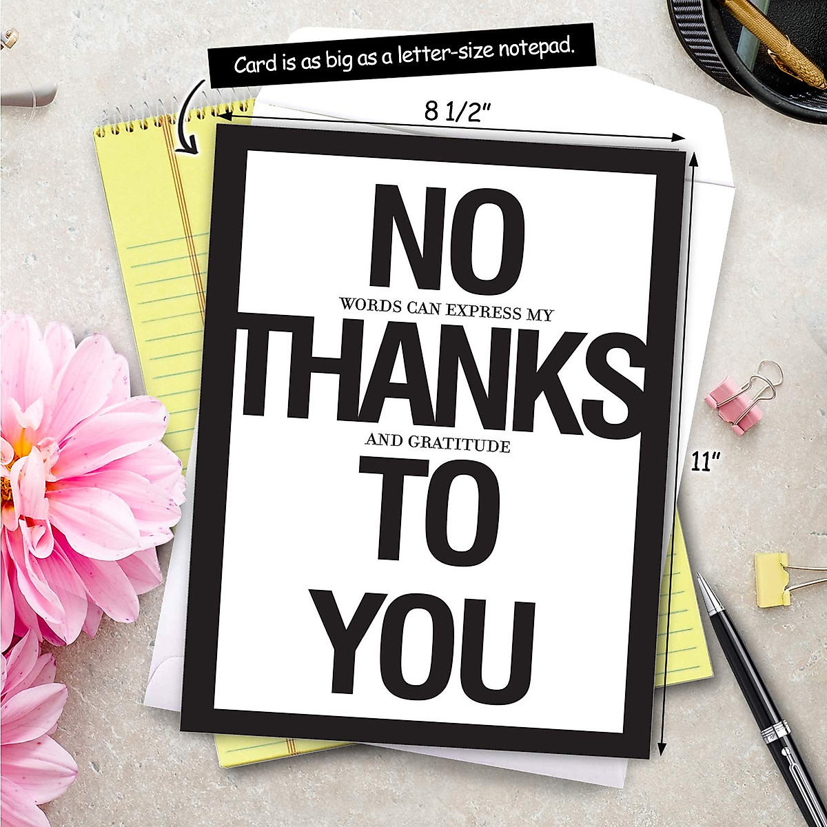 NobleWorks - Big Funny Thank You Card (8.5 x 11 Inch) Bold Appreciation Greeting Card - No Thanks To You J8680