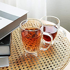 MEWAY 16oz Double Wall Glass Coffee Mugs with Handle,Insulated Coffee Glass,Clear Espresso Cups,Glass Cappuccino Cups,Tea Cups,Latte Cups,Beverage Glasses,Heat Resistant,2 Pack