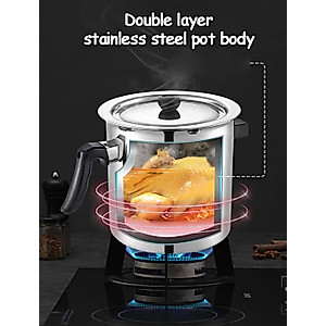 LSQXSS 304 Stainless Steel Double Layer Milk Pot,2.5L Constant Temperature Soup Pot for Induction Cooker and Gas Tove,Automatic Whistle hot Milk Pot,Durable Soup Pot with Anti-scalding Handle