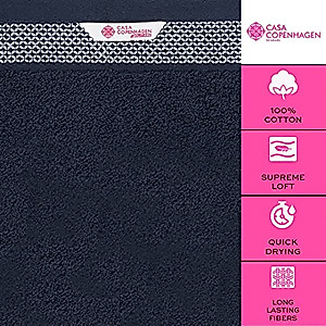 CASA COPENHAGEN Solitaire Designed in Denmark 600 GSM 2 Bath Towels 2 Hand Towels 2 Washcloths, Super Soft Egyptian Cotton 6 Towels Set for Bathroom, Kitchen & Shower - Navy Blue