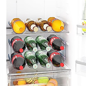 Water Bottle Organizer (Upgraded Widen), 2 Pack Stackable Plastic Water Bottle Cup Holder, Wine/Drink/Water Bottle Storage Stand for Kitchen Countertop, Cabinet, Freezer, Pantry, Hold 8 Containers