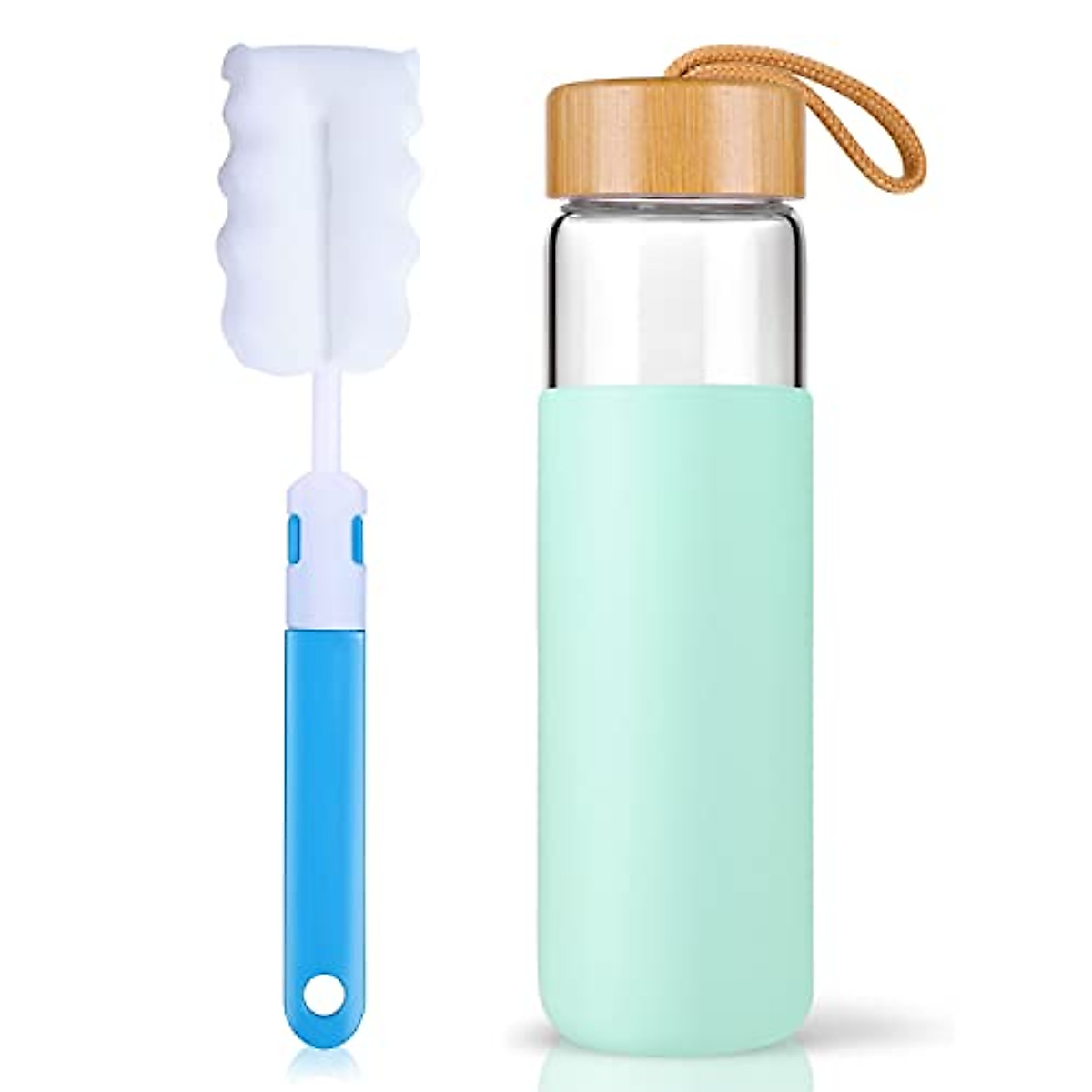 Yomious 20 Oz Borosilicate Glass Water Bottle with Bamboo Lid and Silicone Sleeve – Reusable BPA Free – Glass Drinking Bottle with Lids - Cute Glass Bottle for Women - Glass Shaker Bottle