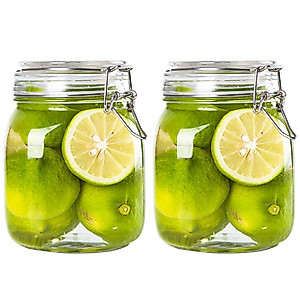 Kingrol 4 Pack 34 Ounces Glass Jars, Wide Mouth Storage Canister Jars with Bail and Trigger Clamp Lids for Pickling, Preserving, Canning, Dry Food Storage