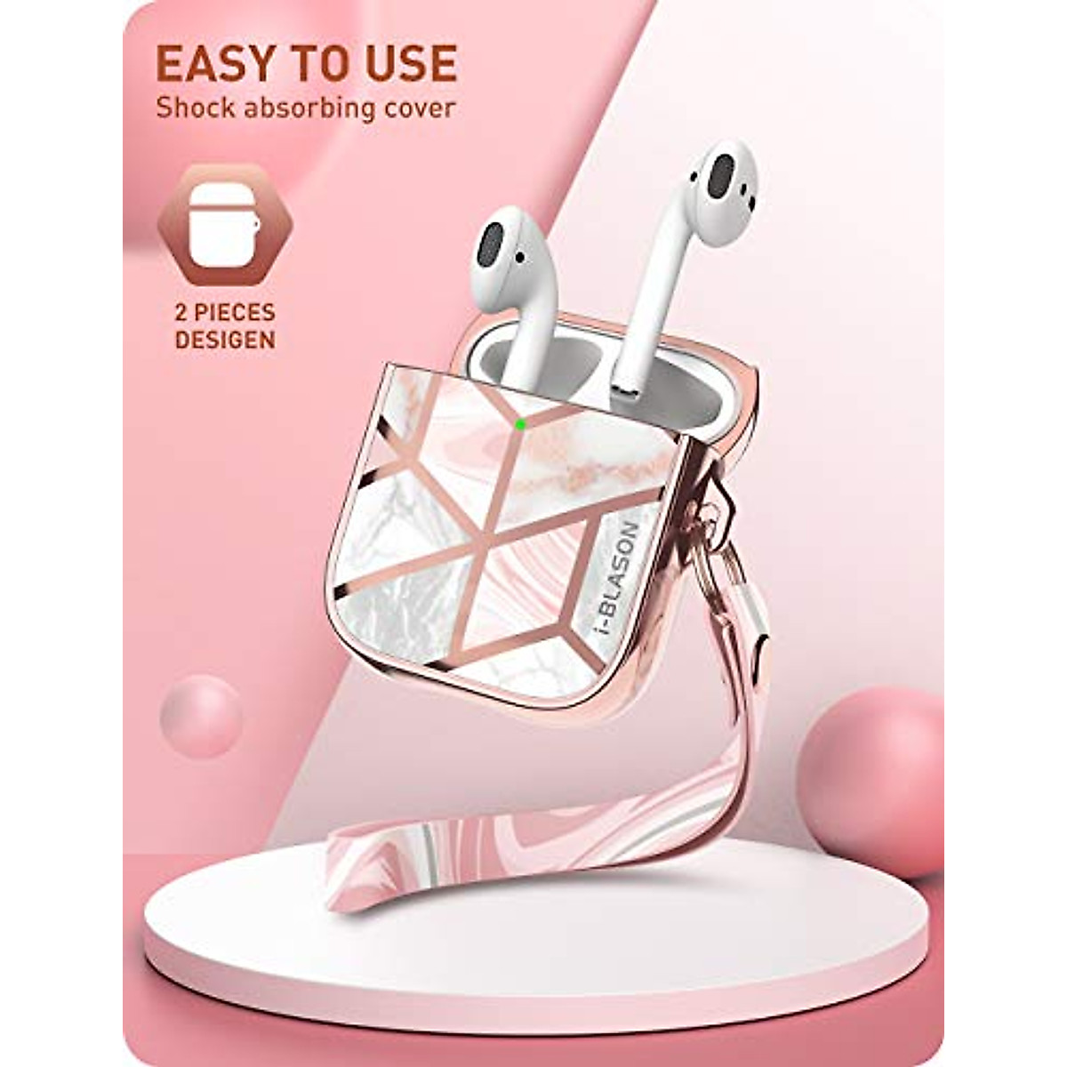 i-Blason Cosmo Series Case Designed for Airpods 2nd Generation/1st Generation, 360° Protective Stylish Marble AirPods Case Cover Compatible with Apple AirPods 1st/2nd (Marble)