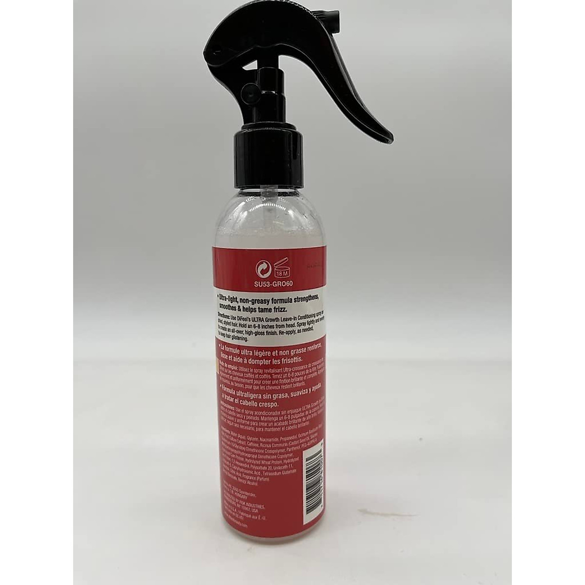 Difeel Ultra Growth Basil & Castor Hair Oil Leave in Conditioning Treatment 6 oz. with Spray Cap & Dispensing Cap