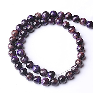 Natural Purple Tiger Eye Beads Round Loose Stone Beads Energy Gemstone Healing Power for Jewelry Making 8mm 46pcs 15"