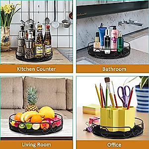 Lazy Susan Organizer Turntable 9inch, TGGDGG Lazy Susan Turntable for Cabinet Kitchen Pantry Fridge Bathroom Storage and Organization, Spice Rack -Wood, Black, 9''