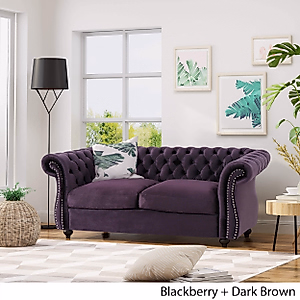 Christopher Knight Home Karen Traditional Chesterfield Loveseat Sofa, BlackBerry and Dark Brown, 61.75 x 33.75 x 27.75