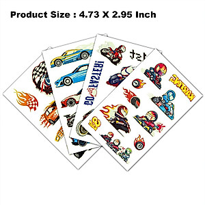 Ooopsiun Luminous Race Car Supplies Temporary Tattoos for Boys -12 Sheets Glow in The Dark RaceCar Tattoos Decorations Supplies Favors for Kids Boys Men