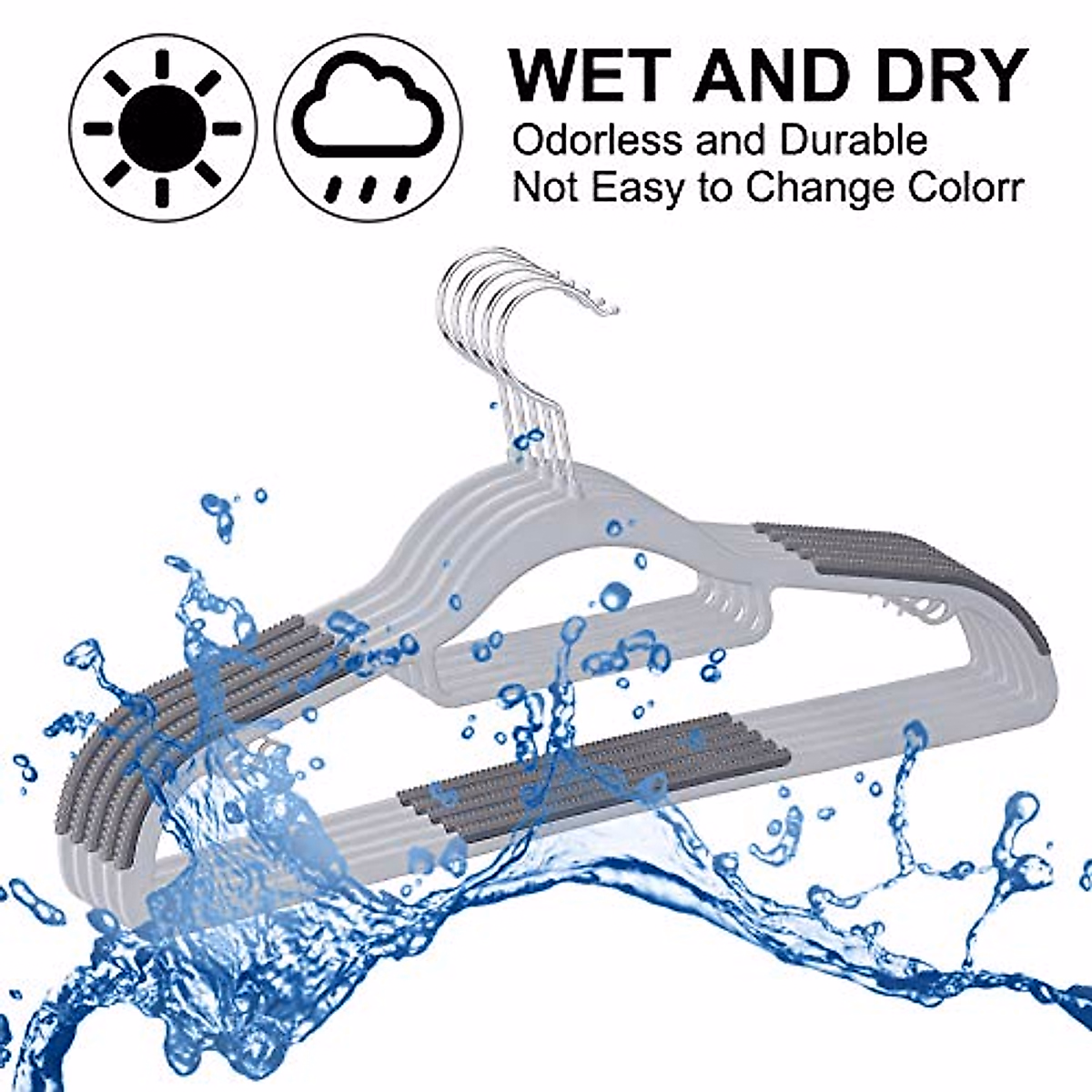 FSUTEG Hangers，Plastic Clothes Hangers, Upgraded Rubber Stripe Non-Slip Coat Hangers,50 Pack Dry Wet Trousers Pants Hangers,Space Saving,heavyduty Gray