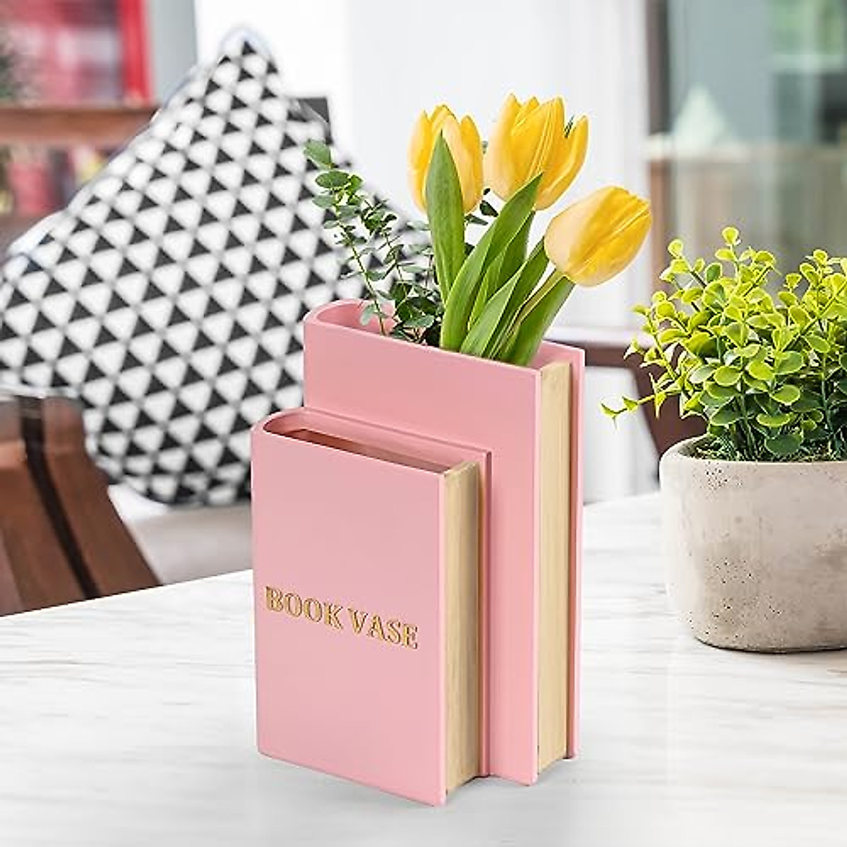 Home Decor Book Shaped Decorative Vase,Resin Vases for Home Decor,nique Home,Bedroom,Office Accent,Bookshelf Unique Vase Book Lover (Pink)
