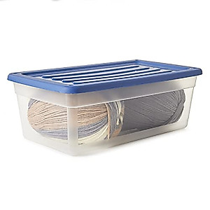 Gracious Living DLC6 1.5 Gallon Clear Plastic Storage Bin Container with Stylish Sky Blue Snap On Locking Lid (12 Pack)