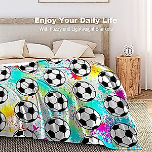 Super Soft Soccer Blanket Throw Soccer Ball Blankets Lightweight Flannel Warm Cozy Football Blanket Gifts for Sport Fans Kids Adults 50"X40"