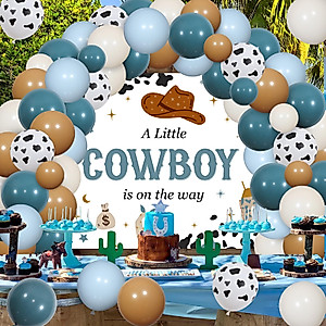 Cowboy Baby Shower Decorations for Boy, Western Rodeo Theme Retro Blue Balloon Garland Arch Kit, A Little Cowboy Is On the Way Backdrop Pregnancy Celebration Party Supplies