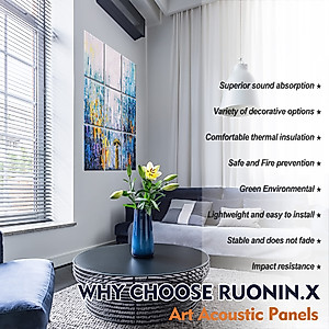 Ruonin.X 9 Pack Acoustic Wall Art Panel. 35"x 47" Decorative Sound Absorbing Panel,Acoustical Soundproof Wall Panels,Better Acoustic than foam, Suitable for Recording Studio Acoustical Treatments.