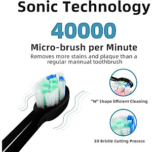 Hanasco Sonic Electric Toothbrush for Adults, 4 Modes with 2 Minute Timer, 8 Brush Heads Included, Whitening Clean 4 Hours Charge for 100 Days Use, Soft Bristles, 38,000 VPM Black