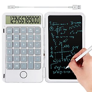 Hion Calculators,12-Digit Large Display Rechargeable Pocket Office Desktop Calculator with Erasable Wiriting Tablet,Mute Basic Desk Calculators with Doodle Pad for Student Home School,White