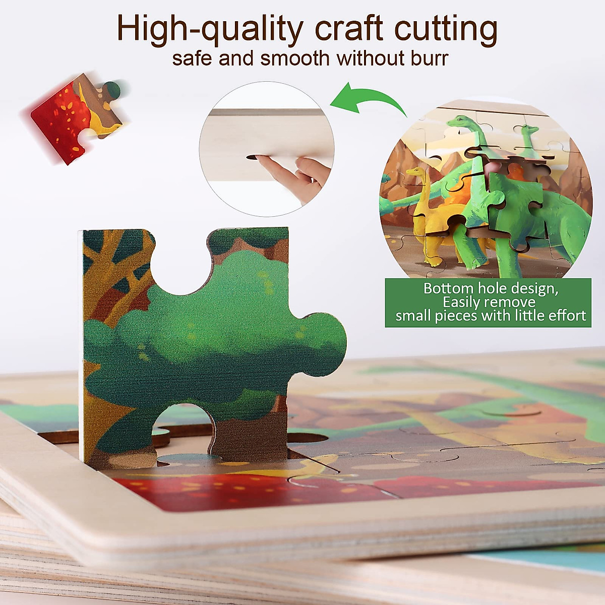 BESTAMTOY Wooden Dinosaur Puzzles for Kids Ages 3-5.4 Packs 24 PCs Jigsaw Puzzles Preschool Educational Brain Teaser Boards Toys Montessori Toys for 3 Years Old and Up