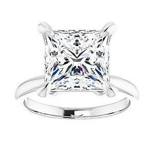 Handmade 925 Silver, 10K/14K/18K Solid Gold Engagement Ring Set, 4 Carats Princess Cut Moissanite Wedding Ring Set Solitaire Bridal Ring for Women Her, Anniversary Propose Gifts (925 Silver (White Gold Plated))