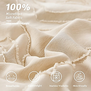 WURUIBO Full Comforter Set,7 Piece Bed in a Bag Beige Tufted Comforter and Sheet Set,Soft Microfiber Boho Bedding Comforter Set for All Season(Beige,Full)