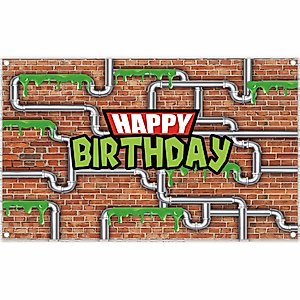 Yriujul 96x60inch Anime Kids Birthday Backdrop Cartoon Ninja Tortoise Party Banner Water Pipe Red Brick Wall Photography Background Photo Props