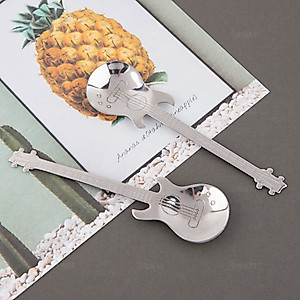 AUEAR, 6 Pack Guitar Dessert Spoons Stainless Steel Coffee Spoon Demitasse Espresso Spoons Musical Spoon Teaspoon for Stirring Drink Mixing Milkshake Jam Ice Cream Tea Cake (Silver)