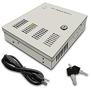 WEILAILIFE CCTV Power Supply Box, 9 Channel 12V 5A DC Distributed Power Supply Box, AC Plug Cord & Key Lock, Output AC to DC for Security Camera System, DVRs, IP Cameras, CCTV Cameras