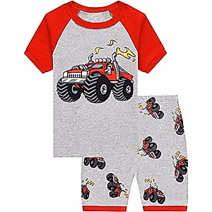 DDSOL Baby Boys Pajamas Monster Truck Sleepwear Car Jammies Summer Toddler Raglan Sleeve Short Set Pjs 3T