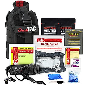 Meditac Premium Tactical Trauma IFAK Kit with Celox Hemostatic Granules, SOF Tourniquet and Pressure Bandage in Molle Pouch, Bleeding Control Kit (Black)