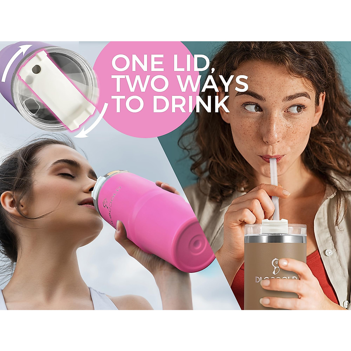 DLOCCOLD 40 oz Tumbler with Flip Straw & Handle,Stainless Steel Leak Proof Tumbler,Double Walled Insulated Water Bottle,Reusable Cup, Portable Travel Mug Fit in Cup holder