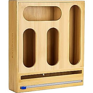 Ziplock MAJAZ Bag Storage Organizer, Food Storage Bag Holders, Bamboo Sandwich Bag Organizer, Kitchen Drawer Organizer for Ziplock Bag, Gallon Quart Snack Sandwich and Slider Bag Dispenser