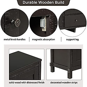 Merax Espresso Rustic Buffet Sideboard, Wood Storage Cabinet, Console Table with Adjustable Shelves, 3 Drawers for Living Kitchen Dining Room, Type 2