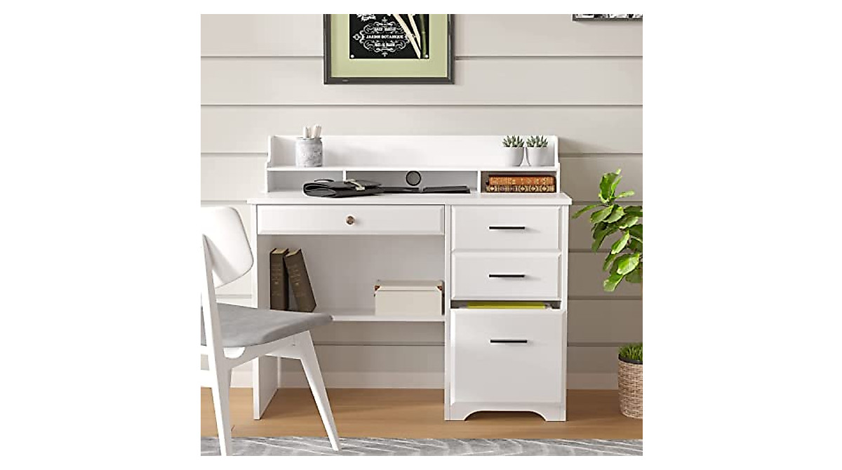 Stylish White Home Office Desk with Storage & Drawers