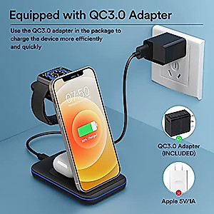 Wireless Charger for Apple Multiple Device, 3 in 1 Fast Charging Station/Stand Compatible for iPhone 14/13/12/Pro Max/SE/11/X/XR/8,for Apple Watch/iWatch 8/7/6/5/4/3/2/SE AirPods Pro/3/2