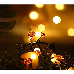 XLXX Battery Operated，6.5FEET 10 Lights,LED Bee Solar/Dragonfly Lights for Christmas Trees, Outdoor Garden, Patio, Fence, Wedding, Party (BEE, Warm White)